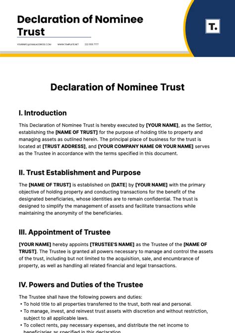 Free Declaration Of Nominee Trust Template To Edit Online
