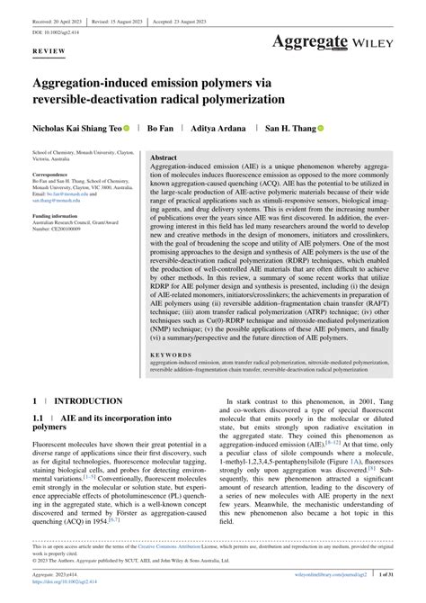 Pdf Aggregation‐induced Emission Polymers Via Reversible‐deactivation