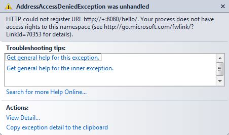 Visual Studio Unable To Open Port To Host Wcf Service Stack Overflow