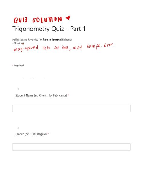 Trigonometry Quiz Part 1 Do Not Share Pdf Trigonometry Triangle