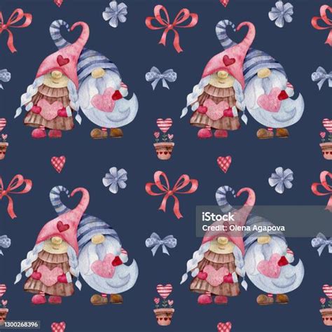 발렌타인 데이를 위한 노임과 장식이 있는 수채화 매끄러운 패턴 발렌타인 데이 카드 인사말 카드 선물 티셔츠 머그잔 스티커 스크랩북 공예품 및 디자인에 대한 스칸디나비아 노임