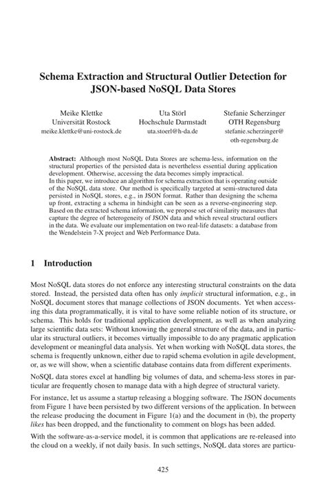 Pdf Schema Extraction And Structural Outlier Detection For Json Based Nosql Data Stores