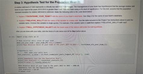 Solved Step 3 Hypothesis Test For The Population Mean I A