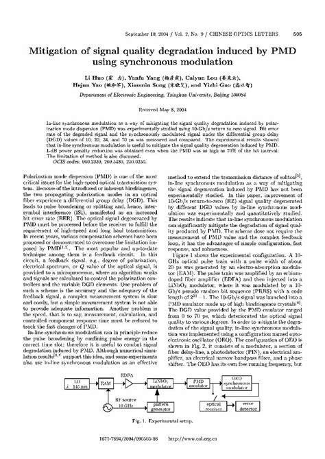 Pdf Mitigation Of Signal Quality Degradation Induced By Pmd Using