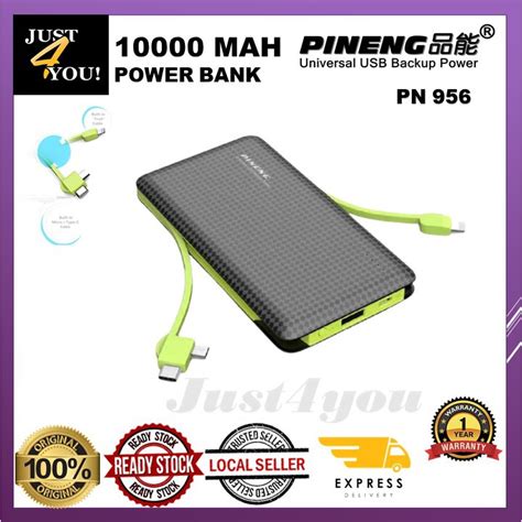 Pineng Pn Mah Built In Cable Lithium Polymer Power Bank Black Green Powerbank