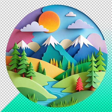 Colorful Paper Cutout Landscape Artwork On Transperent Background Premium Ai Generated Psd