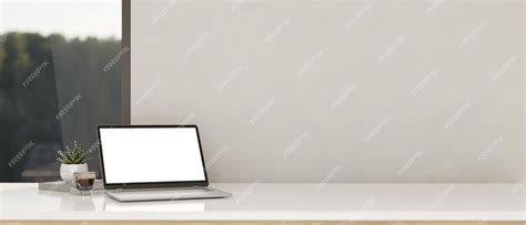 Premium Photo White Tabletop Workspace With Notebook Laptop Mockup