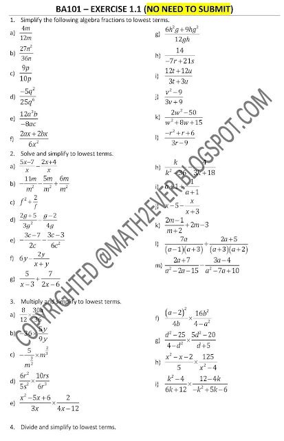 Engineering Mathematics 1 Ba101 Basic Algebra Exercise 1 1 Engineering Mathematics 1