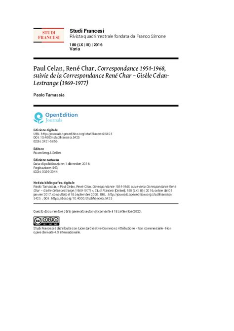 Pdf Paul Celan René Char Correspondance 1954 1968 Suivie De La Correspondance René Char