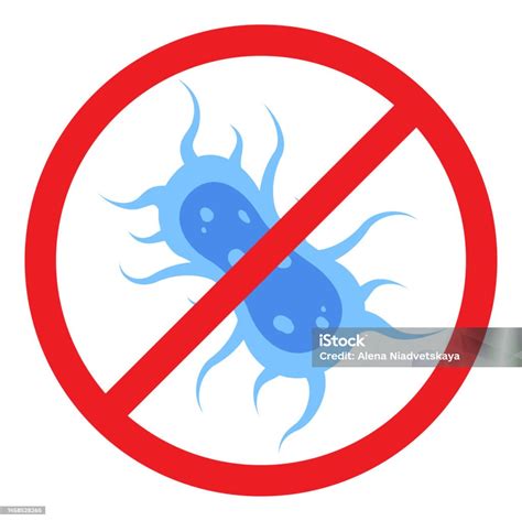 항균 방어 아이콘입니다 박테리아 및 바이러스 금지 표시를 중지하십시오 살 균 빨간색 교차 원의 파란색 박테리아 벡터 그림입니다 0명에 대한 스톡 벡터 아트 및 기타 이미지