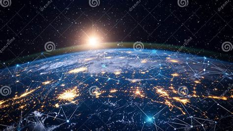 aerial view of a glowing ai powered communication network visualized as