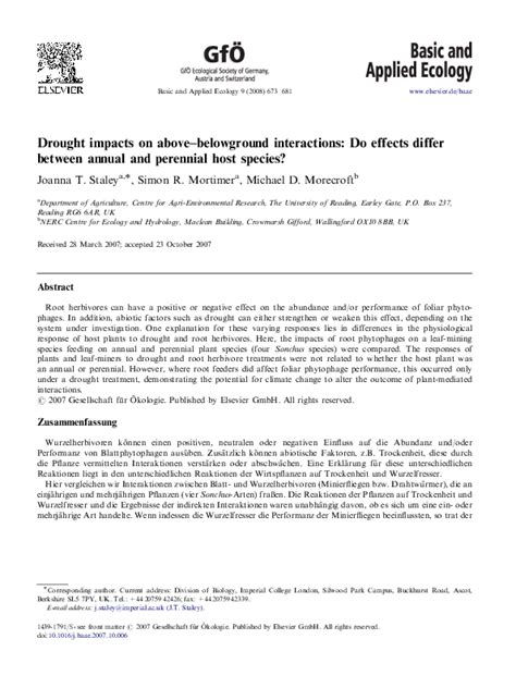 Pdf Drought Impacts On Abovebelowground Interactions Do Effects