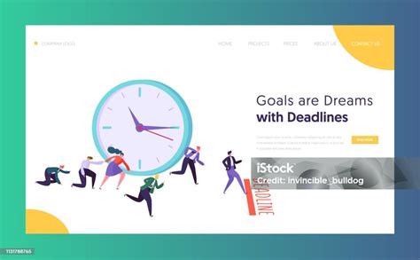 오피스 마감일 비즈니스 컨셉 랜딩 페이지 성공으로가는 길에 시간 관리 결과 웹 사이트 또는 웹 페이지를 달성 하기 위해 실행 사업가의 그룹 편평한 만화 벡터 일러스트 개념에