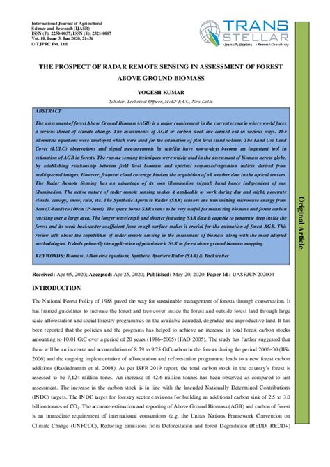 Pdf The Prospect Of Radar Remote Sensing In Assessment Of Forest Above Ground Biomass Yogesh