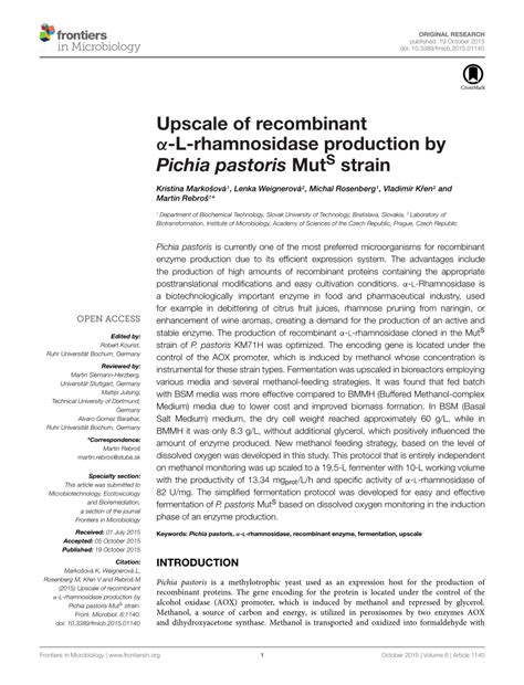 Pdf Upscale Of Recombinant α L Rhamnosidase Production By Pichia Pastoris Muts Strain