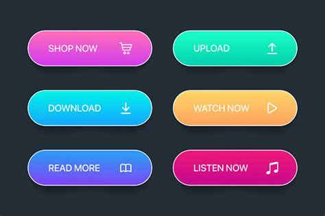 3d Click Here Web Buttons Set Of Action Button Hand Cursor And Arrow