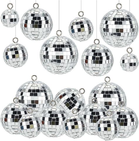 24pcs Mirror Disco Ball Ornaments 4 Sizes Hanging Mirror Disco Ball