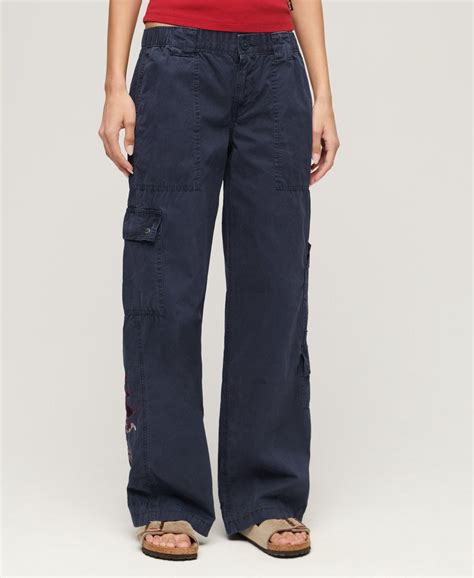 Femme Pantalon Cargo Brodé Taille Basse Bleu Marine Lauren Superdry Fr