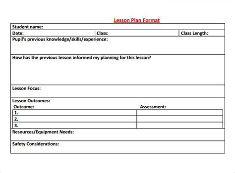 20 Learning Focused Lesson Plan Template