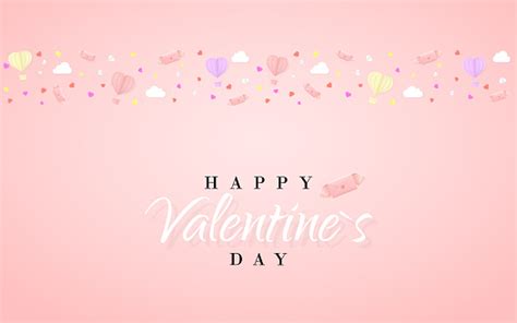 해피 발렌타인 데이 초대 카드 템플릿 심장 모양 종이 편지 흰 구름에 색종이 종이 접기 종이 뜨거운 공기 풍선 핑크 배경입니다