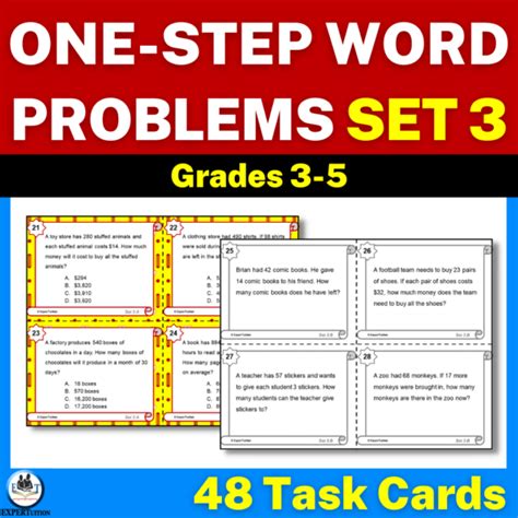 One Step Word Problem Task Cards Set Add Subtract Multiply Or Divide Made By Teachers