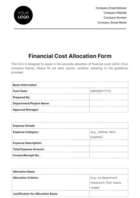 Free Financial Cost Allocation Form Template To Edit Online
