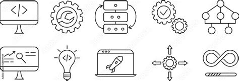 DevOps Line Icons Set Software Development And IT Operations Stock