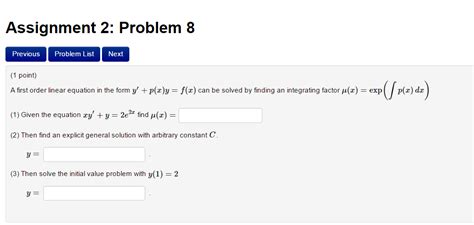 Solved A First Order Linear Equation In The Form Y P X Y