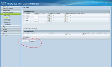 RV Dual WAN VPN Router Does Not Let Me Change The MultiWAN Configuration Apply Button