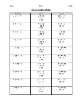 One Step Equations Worksheet Addition By Angela Johnson Tpt