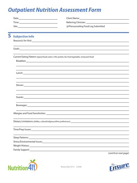 G 0546 Outpatient Nutrition Assessment Form Pdf Eating Foods