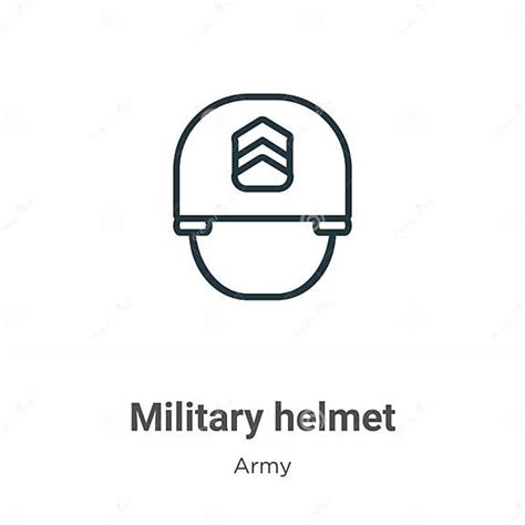 Military Helmet Outline Vector Icon 细线黑色军用头盔图标，平面矢量简单元素的可编辑图示 向量例证 插画
