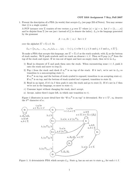 Solution Key For Assignment 7 Formal Languages And Automata Theory Cot 5310 Docsity