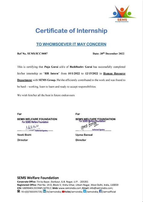 Puja Gorai On Linkedin Internship Hrintern Sems