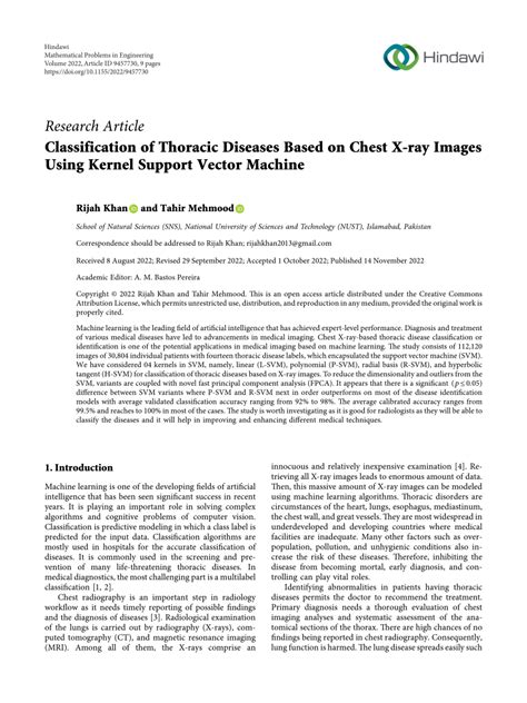 pdf classification of thoracic diseases based on chest x ray images using kernel support