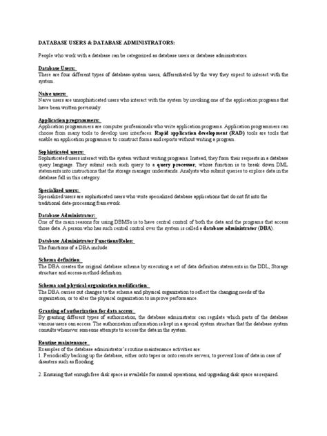 An Overview Of Database Users And The Key Roles And Responsibilities Of