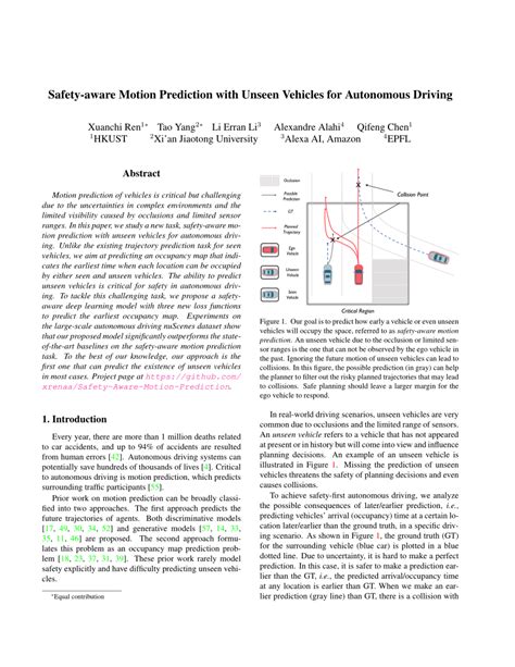 Pdf Safety Aware Motion Prediction With Unseen Vehicles For Autonomous Driving