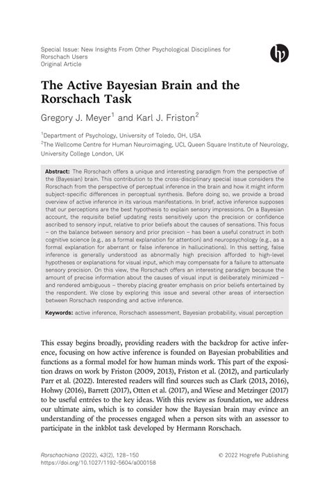 The Active Bayesian Brain And The Rorschach Task