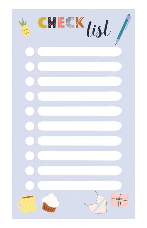 플래너 체크리스트 템플릿 귀엽고 트렌디 프리미엄 벡터