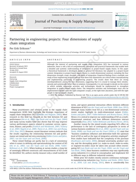Pdf Partnering In Engineering Projects Four Dimensions Of Supply Chain Integration