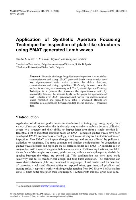 Pdf Application Of Synthetic Aperture Focusing Technique For