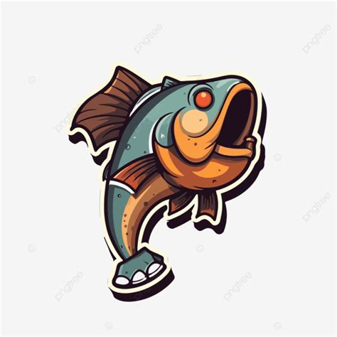 深色背景剪貼畫上的魚的插圖 向量 帶有隔離卡通魚鉤的貼紙設計 貼紙向量圖案素材免費下載，png，eps和ai素材下載 Pngtree