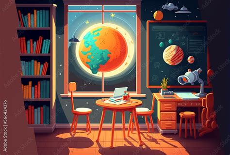 Cartoon Illustration Astronomy Classroom In School Generative Ai