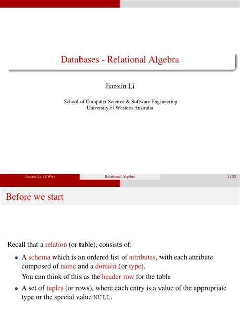 Week2 Db Algebra Pdf Relational Model Relational Database