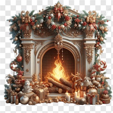 장식적인 크리스마스 벽난로 장식적인 크리스마스 벽난로 아늑한 불과 장식을 갖춘 크리스마스 벽난로 따뜻하고 매력적인 크리스마스 벽난로 장면 Png 일러스트 및 이미지 에