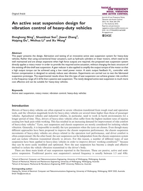 Pdf An Active Seat Suspension Design For Vibration Control Of Heavy Duty Vehicles