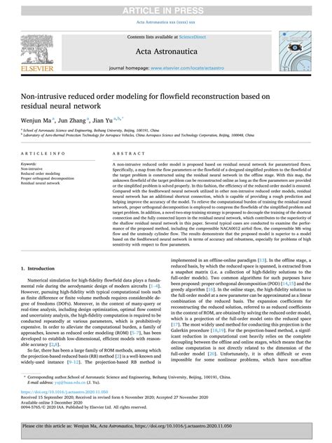Pdf Non Intrusive Reduced Order Modeling For Flowfield Reconstruction Based On Residual Neural
