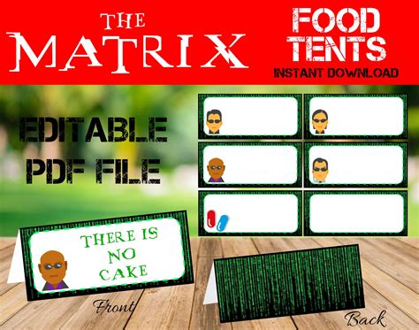 Editable Matrix Inspired Food Labels Personalized The Matrix Place Cards Matrix Theme Party Editable Matrix Inspired Food Labels Personalized The Matrix Place Cards Matrix Theme Party