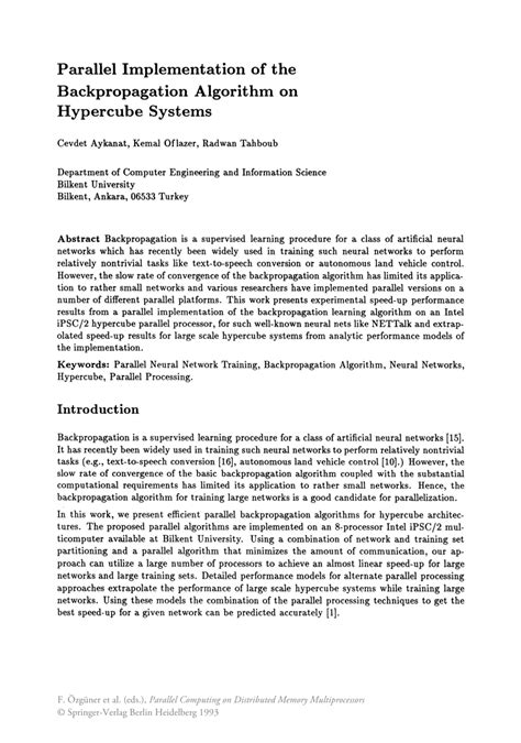Pdf Parallel Implementation Of The Backpropagation Algorithm On Hypercube Systems