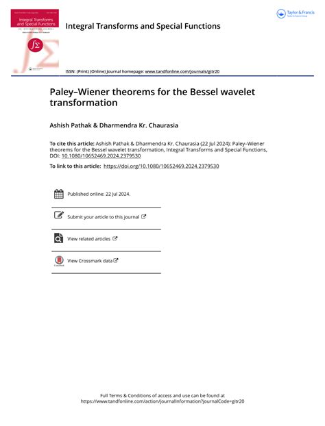 Pdf Paley Wiener Theorems For The Bessel Wavelet Transformation